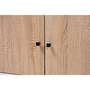 Baxton Studio Bastien Mid-Century Modern White and Light Oak 6-Shelf TV Stand