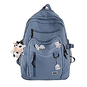 SPORTBANG Cute Aesthetic Backpack for teen girls middle school Bag Student Laptop White Backpacks With Cute pin accessories (Blue, One Size)