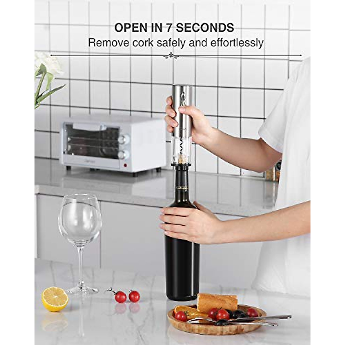 Foneta Electric Wine Opener Rechargeable Wine Bottle Opener with Charging Base, Wine Aerator Pourer, Foil Cutter, Wine Stoppers - Glamour Series