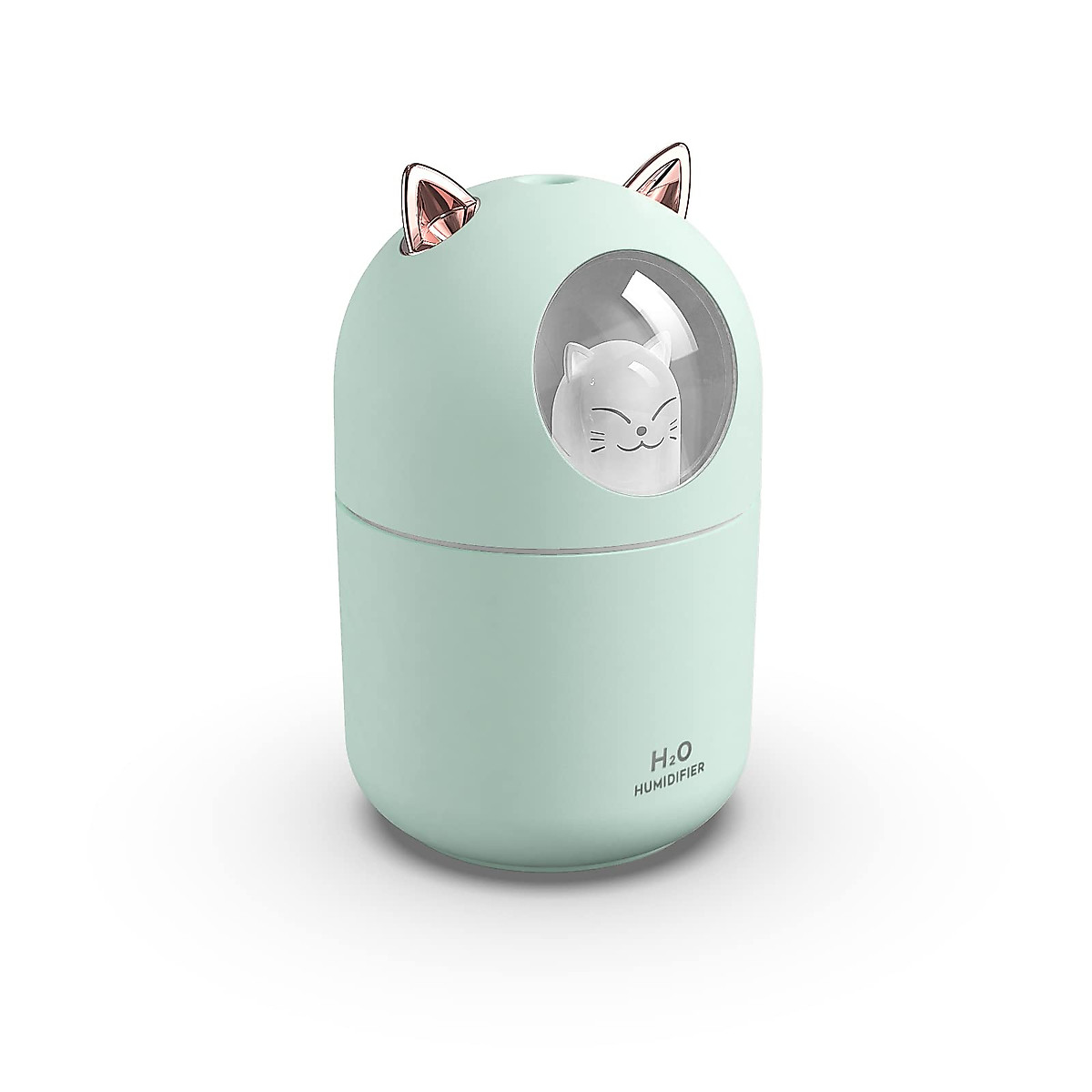 Portable Small Humidifier, 300ml Mini Cool Mist Humidifier with Night Light, USB Personal Humidifier Auto Shut-Off, Ultra-Quiet, 2 Spray Modes, Suitable for Home Office Travel(green)