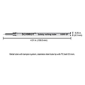 SCHMIDT 5285 Safety Rolling Tube Needle Refill Point 0.5mm, Tc Ball Black, 2 Pack Blister (SC58115)