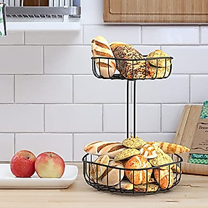 Weronique 2-Tier Countertop Fruit Basket Fruits Vegetables Storage Bowl Stand Holder with Banana Hanger, Black