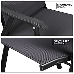 MoNiBloom Set of 2 Patio Outdoor Folding Chairs, Portable Dining Chairs with Armrest for Outside Garden Camping Backyard Poolside Beach Deck, Black