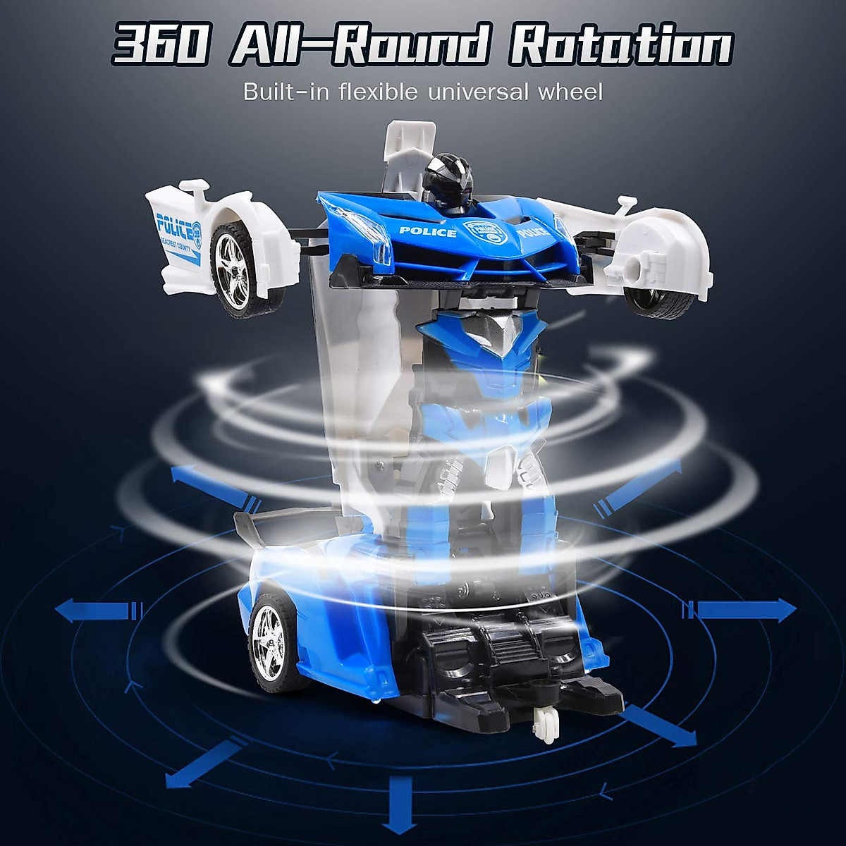 Transform Remote Control Car,RC Police Cars Transforming Robot Toys for Boys 4-7 8-12,Deformation Car Toys with One Button Transformation 360 Rotation Xmas Birthday Gifts for Boys (1：18)