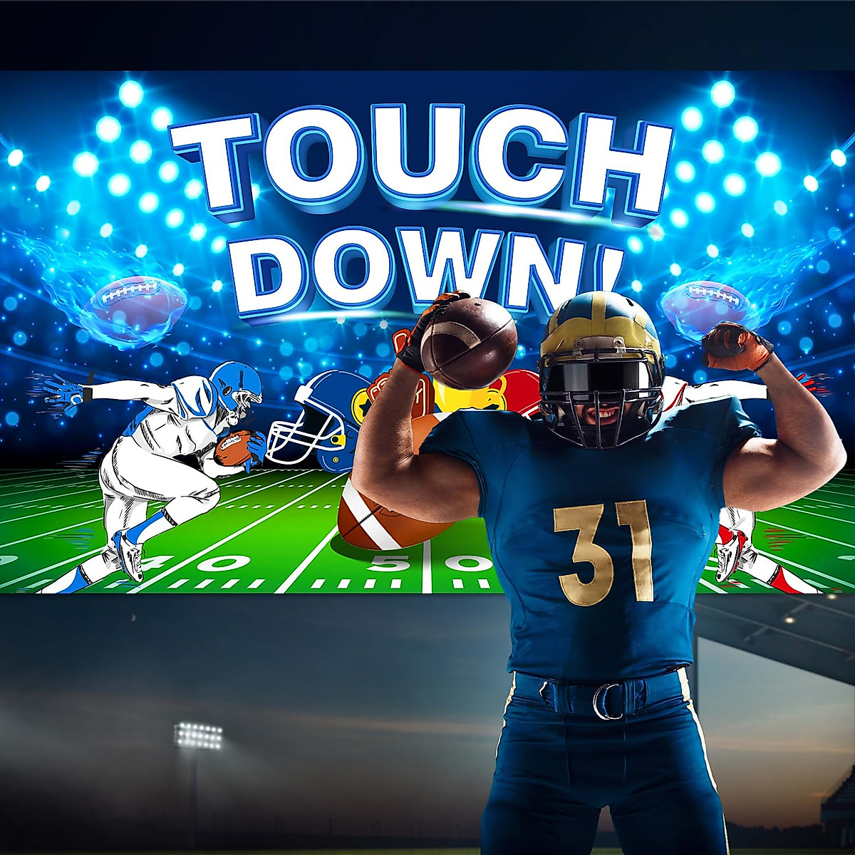 Large 71" X 43" Football Backdrop, Football Party Decorations, Football Decorations for Football Touchdown Party Photo Background, Super Football Theme Backdrop tineit