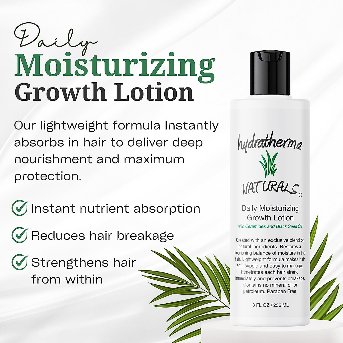 Hydratherma Naturals Daily Moisturizing Growth Lotion 12 oz. - For Thick, Curly, Coily, and Wavy Hair - Excellent for Chemically Treated or Natural Hair - Prevents Breakage and Shedding
