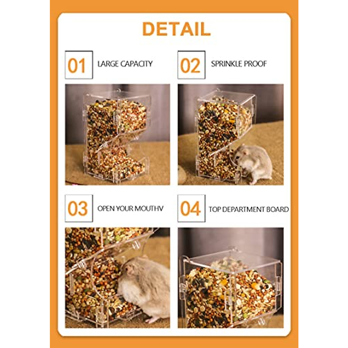 Lucky Interests 2 pcs Hamster Automatic Feeder, Hamster Food Dispenser with Bracket Small Assembled Fixed Animals Food Bowl for Dwarf Hamster Guinea Pig Chinchilla Gerbil Bird Ferret with 2 Spoon