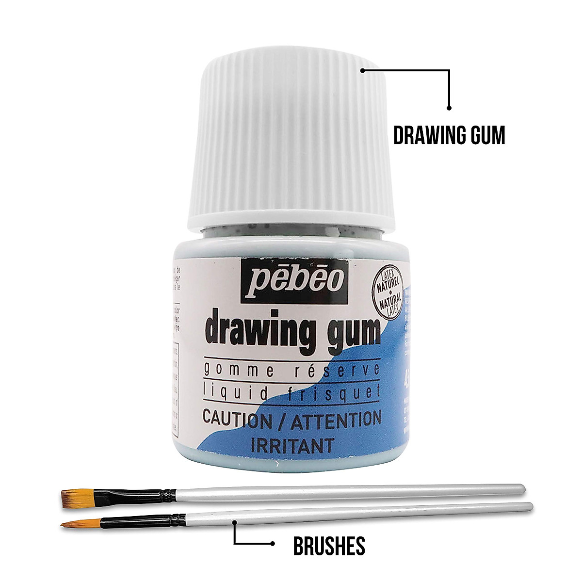Pebeo Drawing Gum Made in France - Masking Fluid for Watercolor Painting and Various Art Projects - Bundled with Moshify Applicator Brush Set