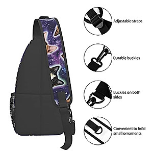 Fashion Sling Backpack, Daypack, Galaxy Cats Heads Art Crossbody Rope Chest Rucksack, Tote Bags, Gym Bags Sack Daypack Outdoor Backpack for Man Women Lady Girl Teens