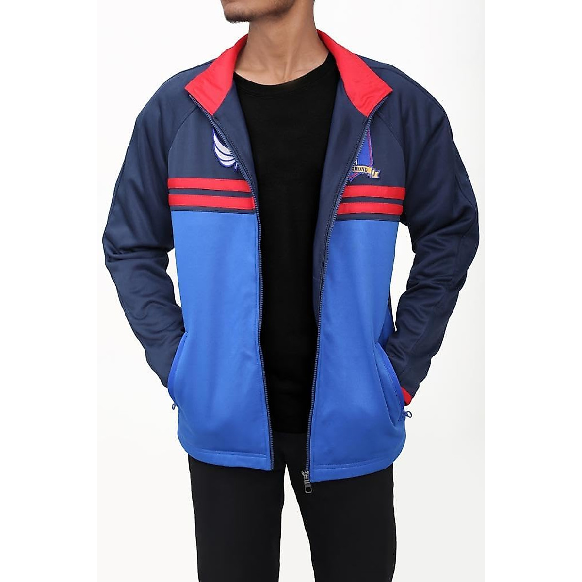 Albino Fashion Mens Track Lightweight Football Coach Track Blue Polyester Jacket (US, Alpha, Large, Regular, Regular, Blue)