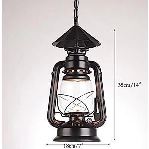 Retro Lanterne Pendant Lighting Metal Glass Shade Kerosene Ceiling Light Pendant Lamp,Matt Black Finish