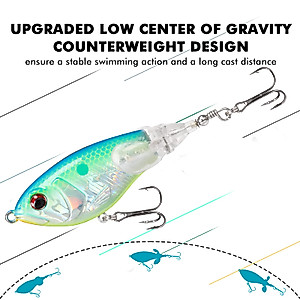 TRUSCEND Top Water Fishing Lures with BKK Hooks, Whopper for Freshwater or Saltwater, Floating Lure Bass Catfish Pike, Wobble Surface Bait Teasers Gifts Men