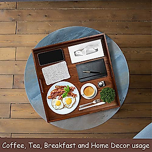 Large Ottoman Tray | 19 x 19 inches Oversized Square Solid Black Walnut Wooden Table Serving Tray | with Handles - Durable - Sleek Design for Coffee, Tea, Breakfast Platter, Decorative