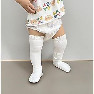 Bestjybt Baby Girls Boys Knee High Socks Cotton Newborn Infants Toddlers Cable Knit Tube Ruffled Stockings, 5 Pairs (Multicolor, 1-6 Months)
