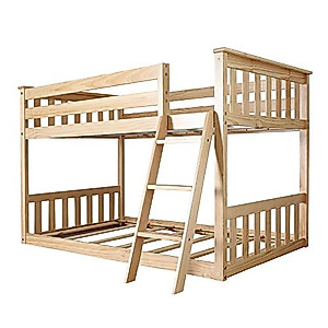 Max & Lily Low Bunk Bed, Twin-Over-Twin Wood Bed Frame For Kids, Natural