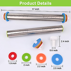 Adjustable Rolling Pin with Thickness Rings for Baking, Stainless Steel Designs Dough Roller Pins for Cookie Decorating Baking Supplies Fondant Cake Baker