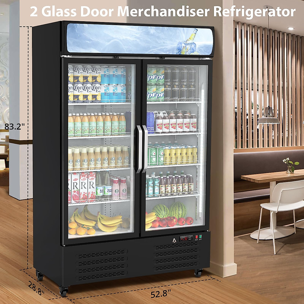 MERXENG Beverage Refrigerator, 36.3 Cu.ft Commercial Display Refrigerator Merchandise for Home Restaurant Grocery Stores, 2 Glass Door Merchandiser Refrigerator,Back Bar Beverage Cooler