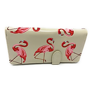 Shag Wear Flamingo Large Animal Wallet for Women and Teen Girls Vegan Faux Leather Beige 7"