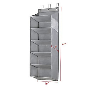 Univivi Over the Door Shoe Organizer Hanging Shoes Rack with 6 Deep Pockets for 12 Pairs, Shoe Hanger Closet Storage for Sneakers, Boots, Grey
