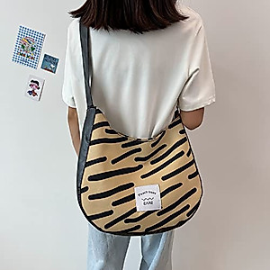 Women Girls Fashion Shoulder Bag Large Tote Handbag Purse Canvas Shopping Dating Bag Slouchy Travel Bag Casual Bag Crossbody (Brown)