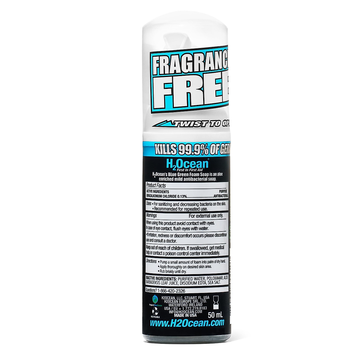 H2Ocean Blue Green Foam Soap - Tattoo Foam Antibacterial Soap for Tattoo Aftercare - Tattoo Care with Aloe Vera - Travel-Size Tattoo Moisturizer Soap - 1.7 oz