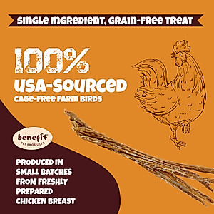 Benefit Pet Products Chicken Jerky for Dogs, Rawhide Free, Single Ingredient, Dog Jerky Sticks - Real Chicken, Healthy Dog Treats, Easily Digestible, Made in USA (6oz jar)