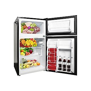 Clarfey Mini Refrigerator with Freezer, 2 Door 3.2 Cu.Ft Black Small Fridge, Compact Refrigerator with Adjustable Removable Glass Shelves, Thermostat Control for Apartment/Office/Dorm