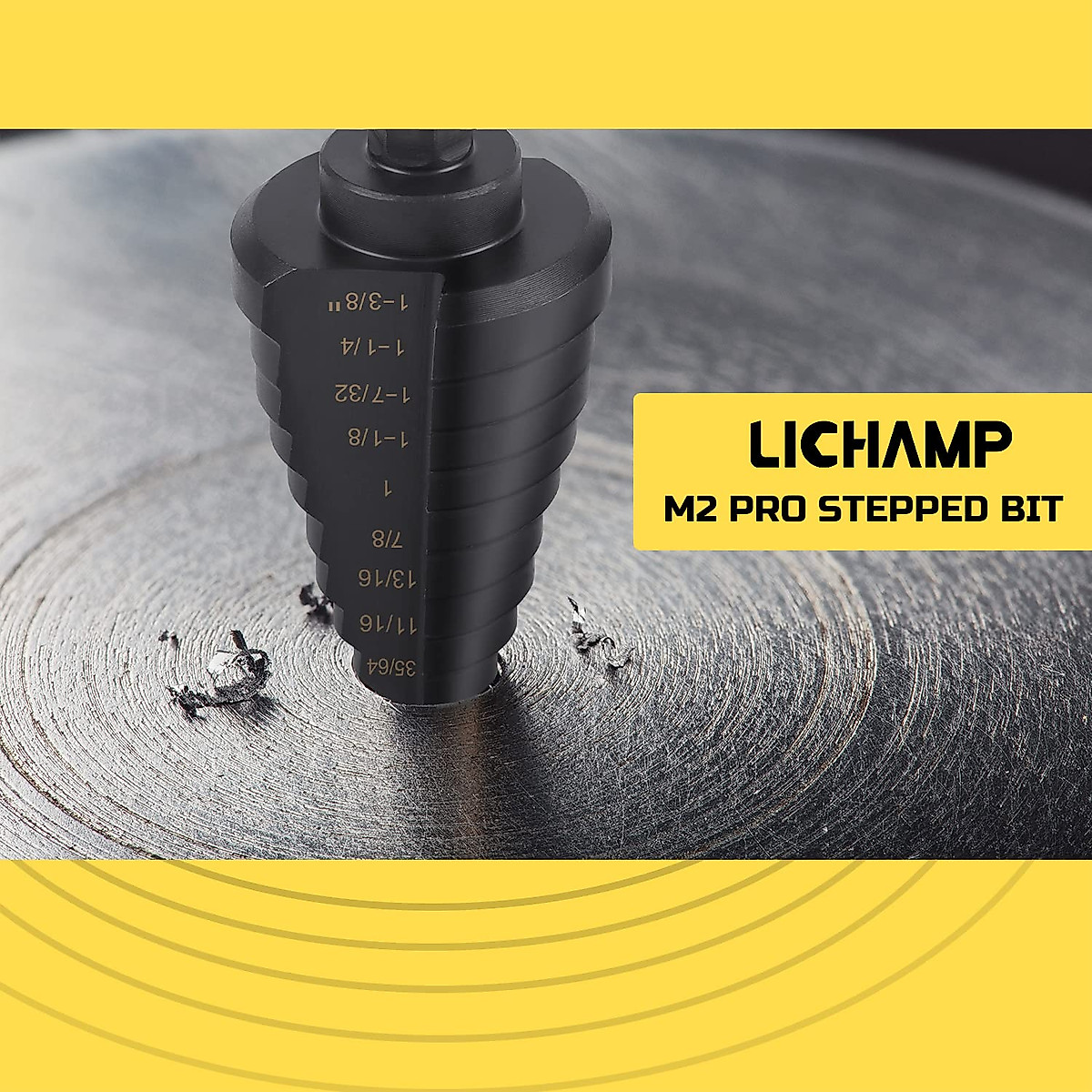 Lichamp Unibit Step Drill Bit for Metal, Genuine M2 Drill Stepper Bit for Hard Metal Heavy Duty, 11 Sizes from 1/4" to 1-3/8", Dual Straight Grooved with Hex Drive, A2BK