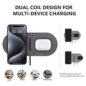 40W Wireless Charging Pad,Dual 20W Charging mat for Apple iPhone 15 14 13 12 11 Pro/Max/Mini/Plus/XS/XR,Airpods 3/2/Pro,2 in 1 Wireless Phone Charger for Samsung,Pixel,Xperia,LG(with PD Adapter)