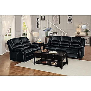 Pemberly Row Transitional Faux Leather Double Reclining Loveseat in Black