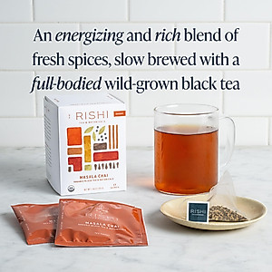 Rishi Tea Masala Chai Tea | USDA Organic Direct Trade Sachet Tea Bags, Certified Kosher Assam Black Tea Blend with Whole Spices, Energizing & Caffeinated | 15 Count (Pack of 1)