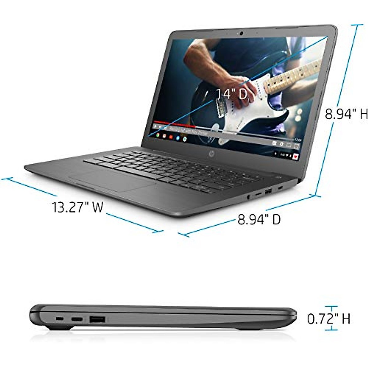 2020 New HP 14" HD Touch-Screen Chromebook Laptop Computer, Intel Celeron N3350 up to 2.4GHz, 4GB Memory, 32GB eMMC Flash Memory, 802.11ac, Bluetooth, USB-C 3.1, No Optical Drive, Chrome OS (Black)