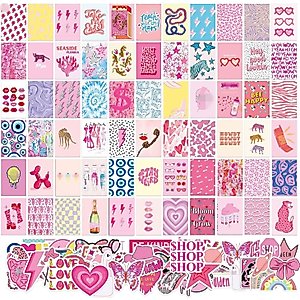 YZEASYPINK 120 Pcs Preppy Wall Collage Kit Aesthetic Pictures,Trendy Pink Photo Collage Kit,Preppy Room Decor Aesthetic,Preppy Things for Teen Girls,Cute Posters for posters for room aesthetic