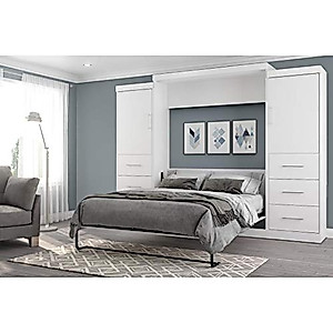 Bestar Nebula Queen Murphy Bed and 2 Storage Units with Drawers (115W) in White