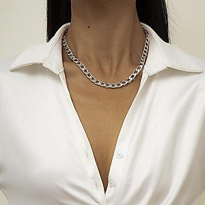 Cathercing Women Chain Choker Necklace Big Link Necklace for Women Trendy Jewelry Necklaces Chains Punk (silver)