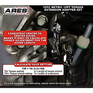 ARES 43036 – 10-Piece Metric 12-Point Box End Torque Adapter Extension Set – 3/8-Inch Drive - Extensions for Torquing in Hard to Reach Places – Chrome Vanadium Steel Construction – EVA Foam Tray