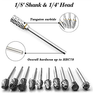 New 10 Pcs 1/8" Shank Tungsten Carbide Milling Cutter Rotary Tool Burr Double Diamond Cut Rotary Tools Electric Grinding ( Color : 1 Pack )