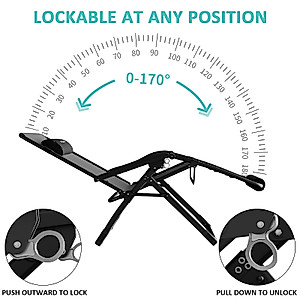 Amopatio Oversized Zero Gravity Chair with Cushion for Indoor & Outdoor, XXL 33In Patio Folding Reclining Lounge Chair with Tray/Footrest/Headrest, Black