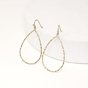 Pomina Lightweight Open Gold Teardrop Earrings Simple Basic Geometric Gold Dangle Drop Earrings for Women (TextureTeardrop_Gold)