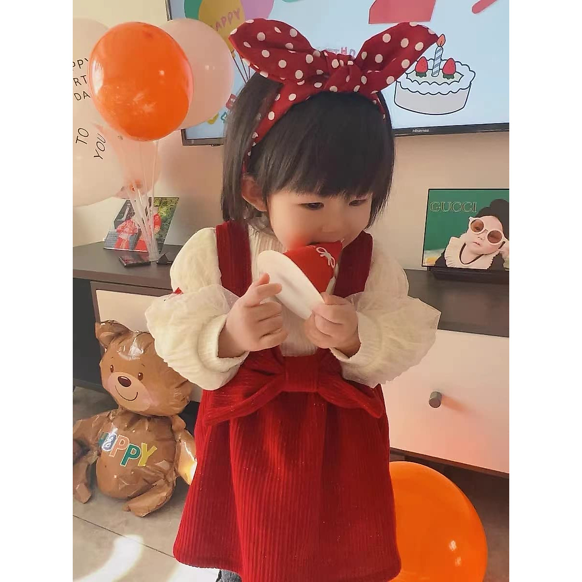 Guqqeuc Bow Headbands for Girls Polka Dot Hairband with Bunny Ears Headband for Little Girls Cute Bowknot Head Band for Girls Easter Christmas Hair Accessories 2 Pcs