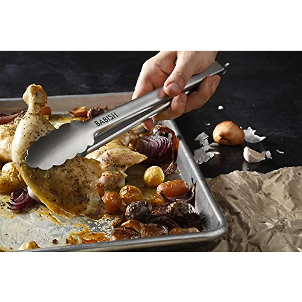 Babish 12” & 9” Locking Kitchen Tong Set, Stainless Steel