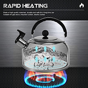 Housoutil 1PC Stainless Steel Whistling Tea Kettles, Silver Water Boil Kettle, 2L/1.81Quart Sounding Induction Cooker Flat Bottom Kettle for Coffee, Tea, Milk (Electric Applicable)