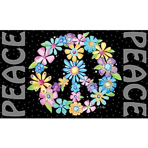 Toland Home Garden 800451 Peace Sign Flowers Flower Door Mat 18x30 Inch Hippie Outdoor Doormat for Entryway Indoor Entrance
