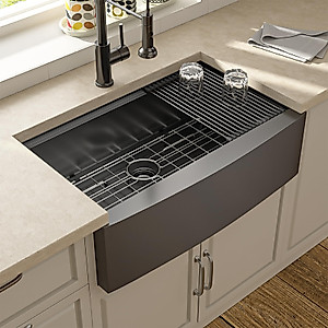 33 Farm Sink Black Stainless Steel - Lordear 33 inch Farmhouse Kitchen Sink Black Apron Front Single Bowl Workstation Kitchen Sink Gunmetal Black 16-Gauge Stainless Steel Single Bowl Farm Sinks