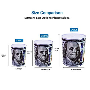 $100 Dollar Bill Piggy Bank 5 7/8" Tall Coin Saving Money Currency Benjamin Franklin Tin Can Banknote Jar (1 Pack, 5 7/8" X 4")
