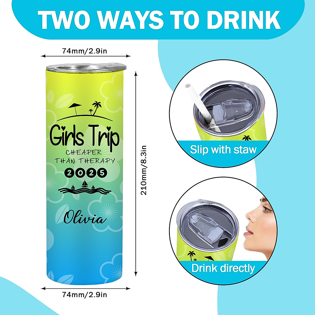 Personalized Girls Trip Tumblers with Name, Beach Cruise Insulated Cup with Lid and Straw, Girls Weekend Gift for Women, 2025 Girl Trip Gifts, Family Vacation Tumbler, Bachelorette Party Cups