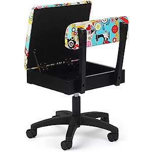 Arrow Sewing H6880 Adjustable Height Hydraulic Sewing and Craft Chair with Under Seat Storage and Printed Fabric, SEW Now SEW Wow Print
