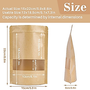 MAQIHAN 46 Stand Up Pouches Bags - 5.9"×8.6" Resealable Ziplock Kraft Paper Bags Window Food Packaging Homemade Bagel Bread Cookie Candy Tea Herb Spice Coffee Jerky Dog Treat Bags Small Business