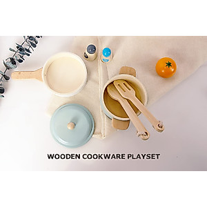 WoodenEdu Premium Toddler Play Kitchen Toys, Wooden Kitchen Utensils, Accessories for Pretend Play Kitchen Set, Montessori Learning Toy, Pretend Cooking Playset, Gift for 3+