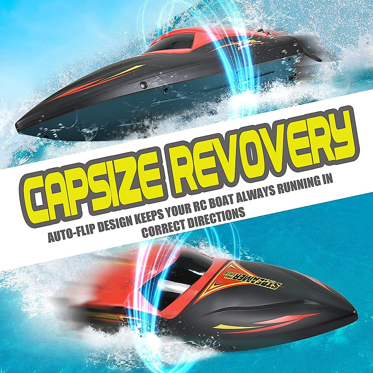 Hosim Brushless RC Boat, Fast Remote Control Boats 2.4GHz Racing Boat with LED Lights for Seas, Pools & Lakes, Speed Boat Toy for Adults Boys & Girls,2 Batteries for 40+Min Play (Red)